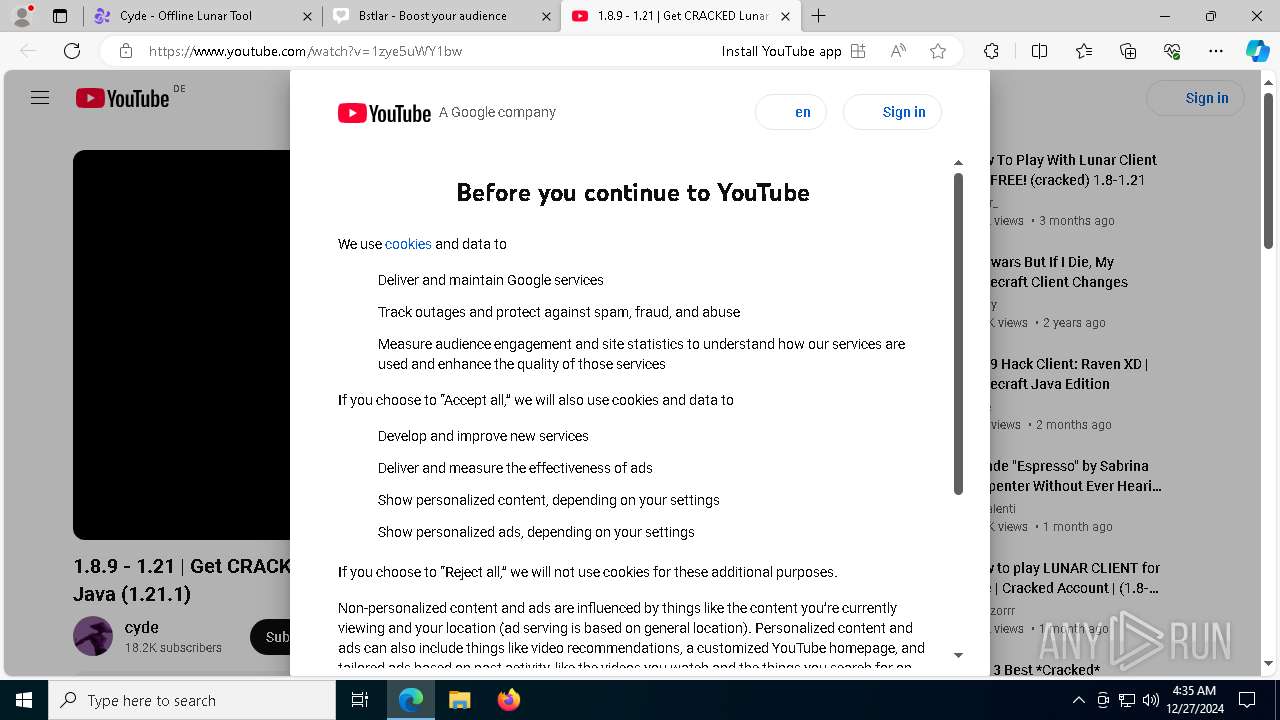 Malware analysis https://cyde.xyz/offline-lunar-tool Malicious activity | ANY.RUN - Malware ...