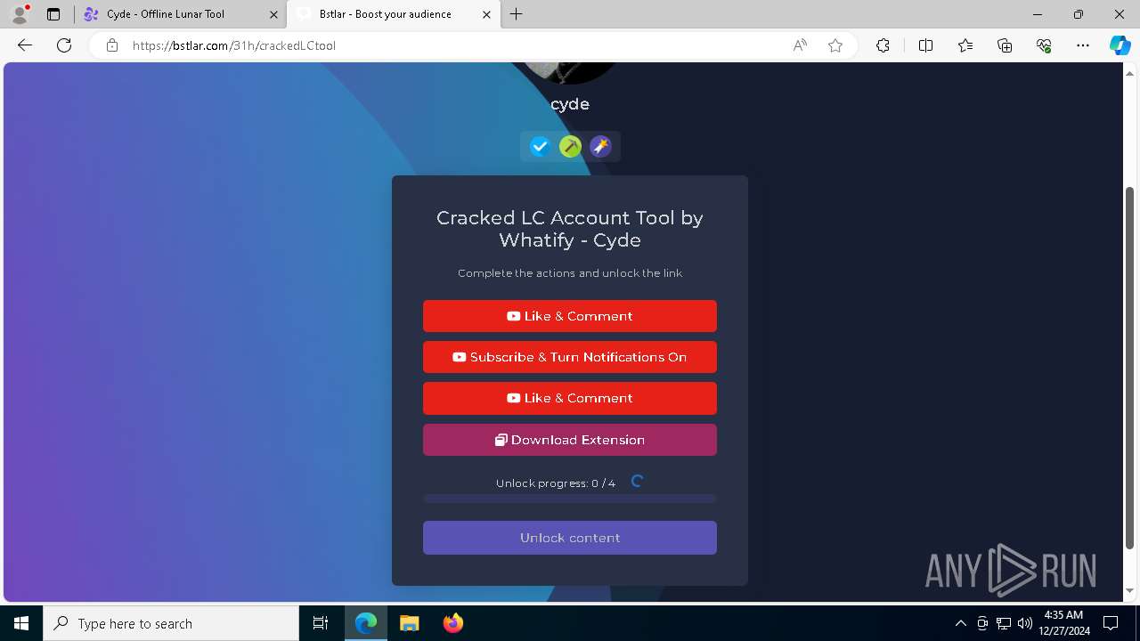 Malware analysis https://cyde.xyz/offline-lunar-tool Malicious activity ...