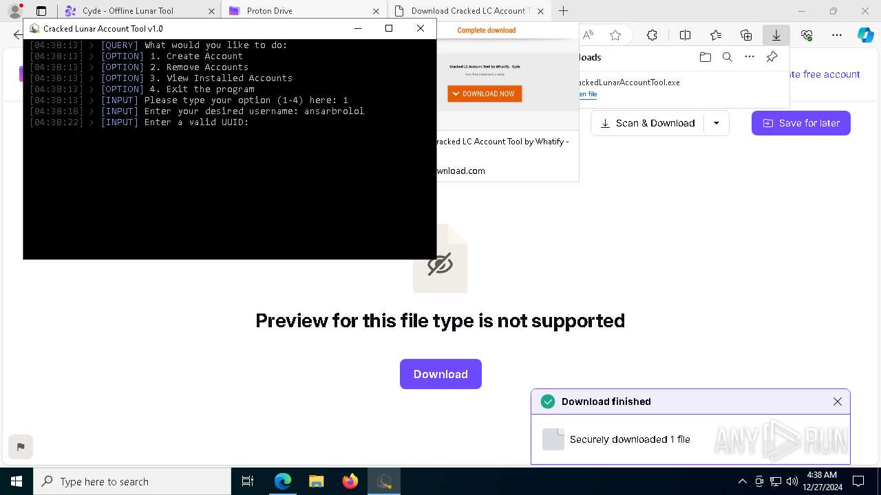 Malware analysis https://cyde.xyz/offline-lunar-tool Malicious activity | ANY.RUN - Malware ...