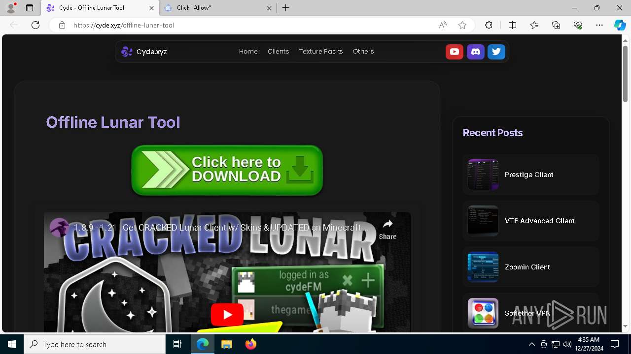 Malware analysis https://cyde.xyz/offline-lunar-tool Malicious activity | ANY.RUN - Malware ...