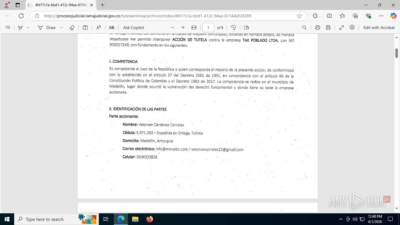 Malware analysis https://procesojudicial.ramajudicial.gov.co ...