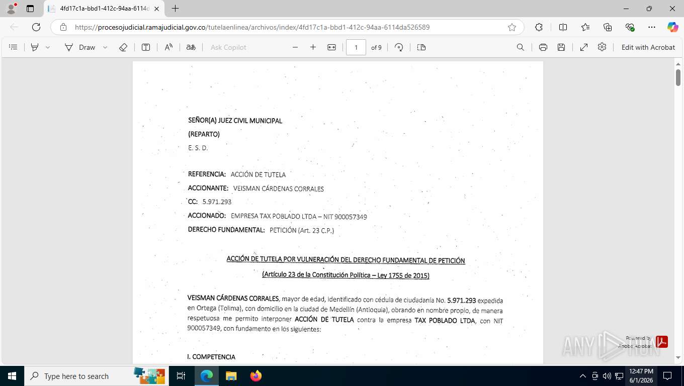 Malware analysis https://procesojudicial.ramajudicial.gov.co ...