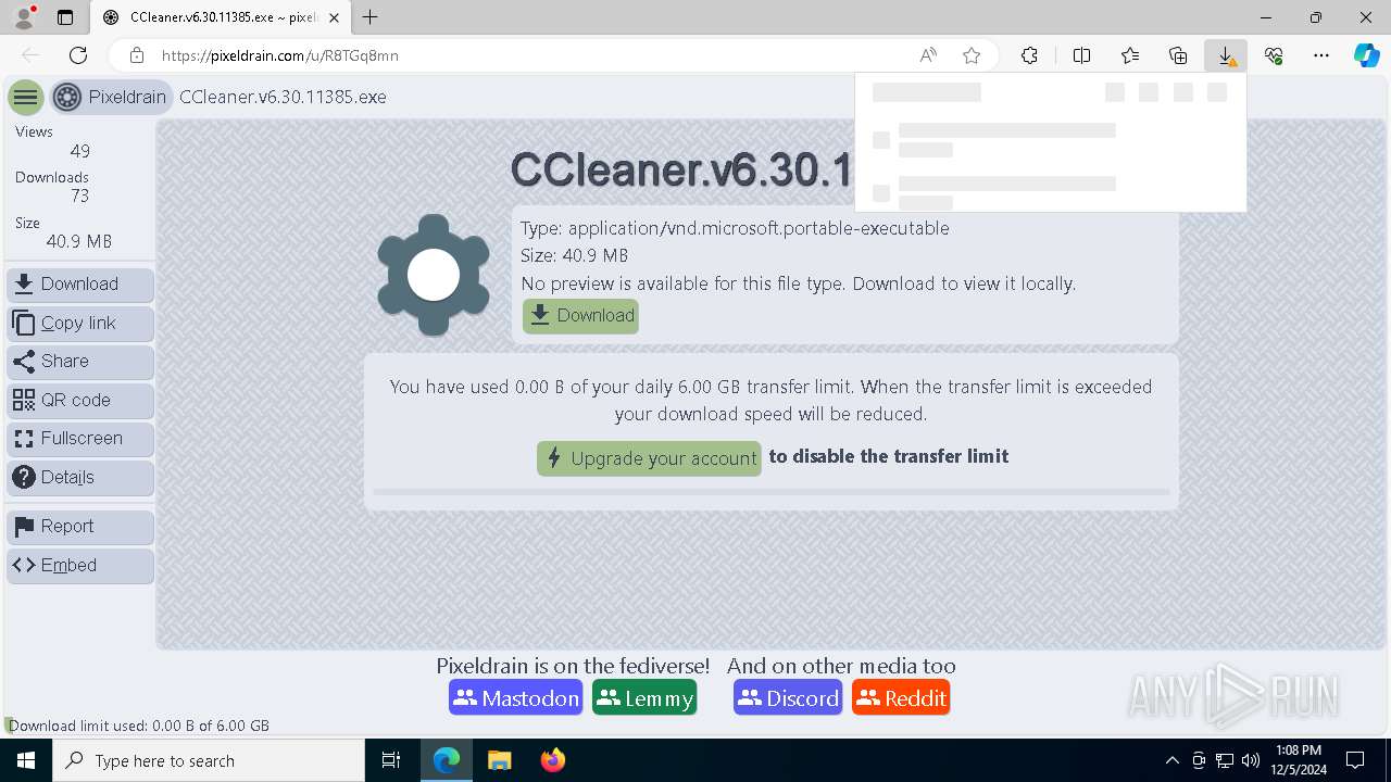 Malware analysis https://pixeldrain.com/u/R8TGq8mn Malicious activity ...