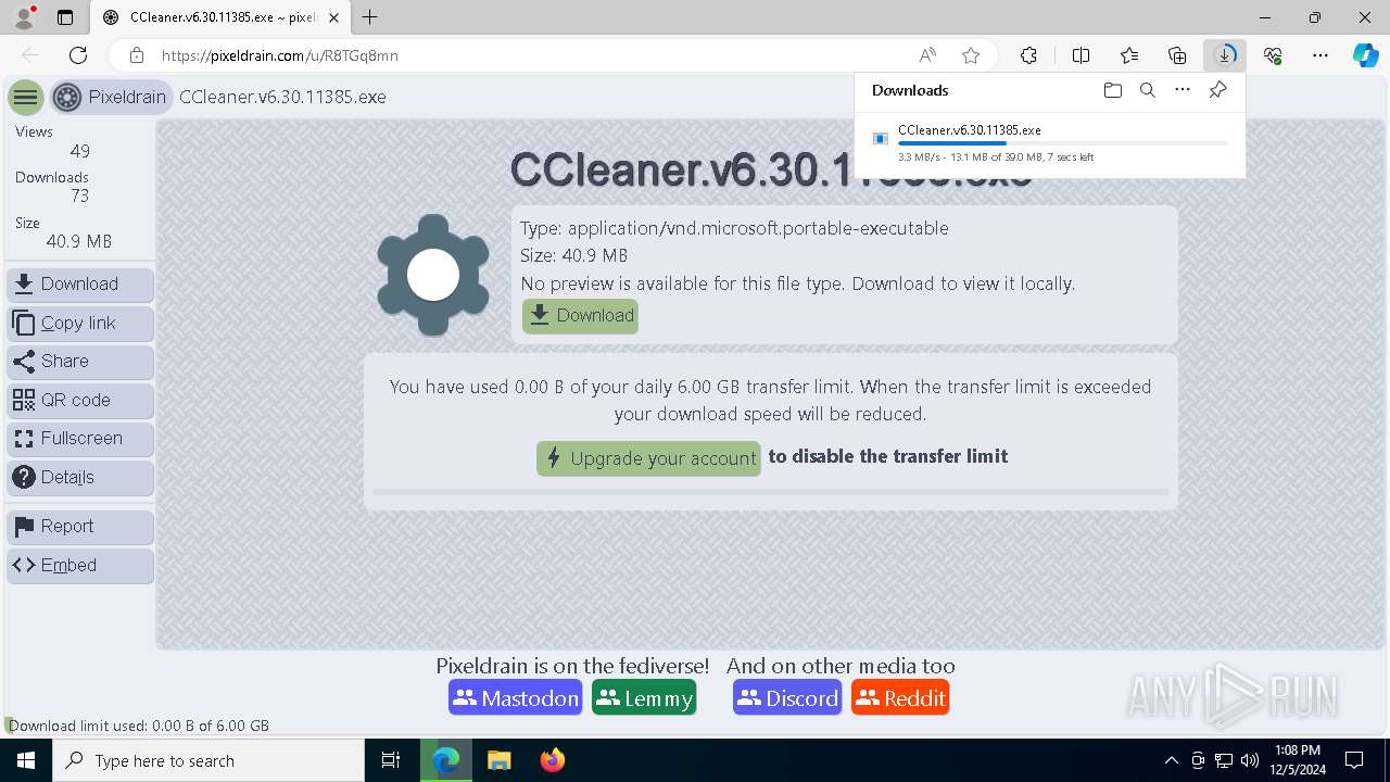 Malware analysis https://pixeldrain.com/u/R8TGq8mn Malicious activity | ANY.RUN - Malware ...