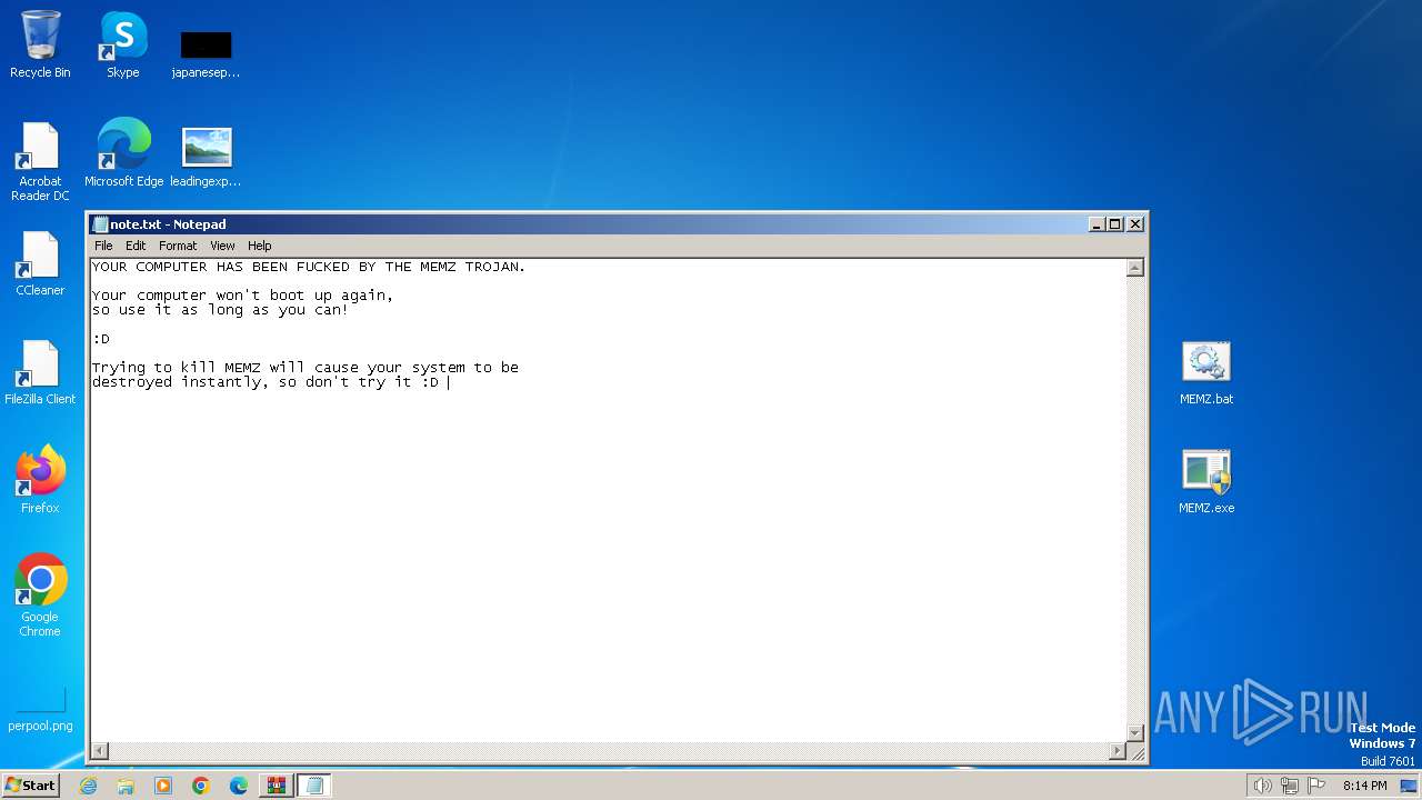 Malware analysis MEMZ 3.0 (1).zip Malicious activity | ANY.RUN - Malware Sandbox Online