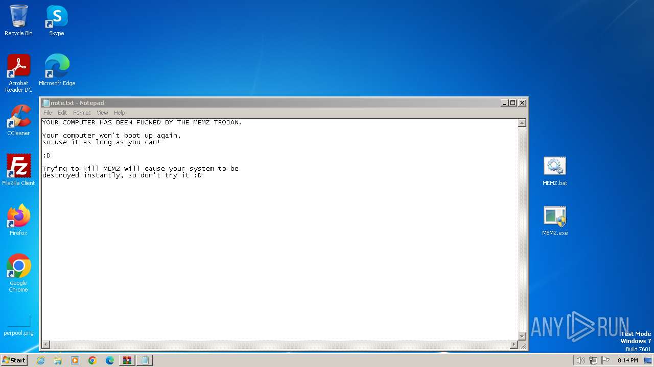 Malware analysis MEMZ 3.0 (1).zip Malicious activity | ANY.RUN - Malware Sandbox Online