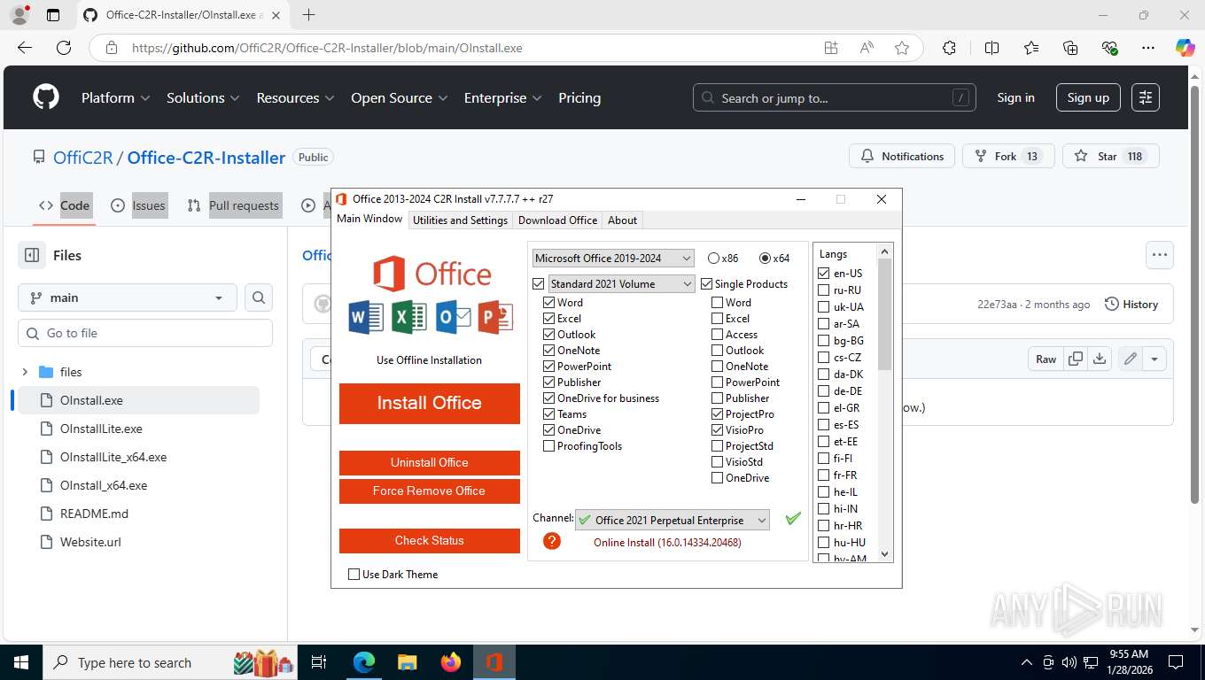 Malware analysis https://github.com/OffiC2R/Office-C2R-Installer ...
