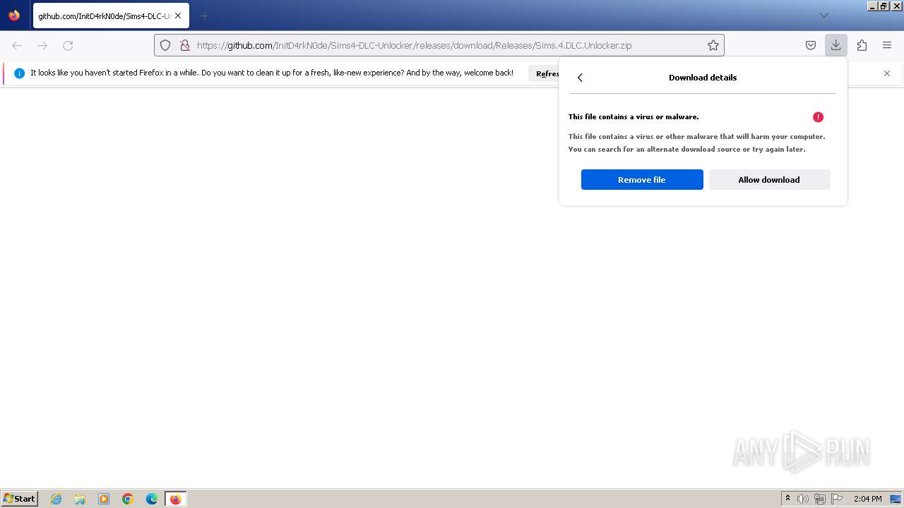 Malware analysis https://github.com/InitD4rkN0de/Sims4-DLC-Unlocker/releases/download/Releases ...