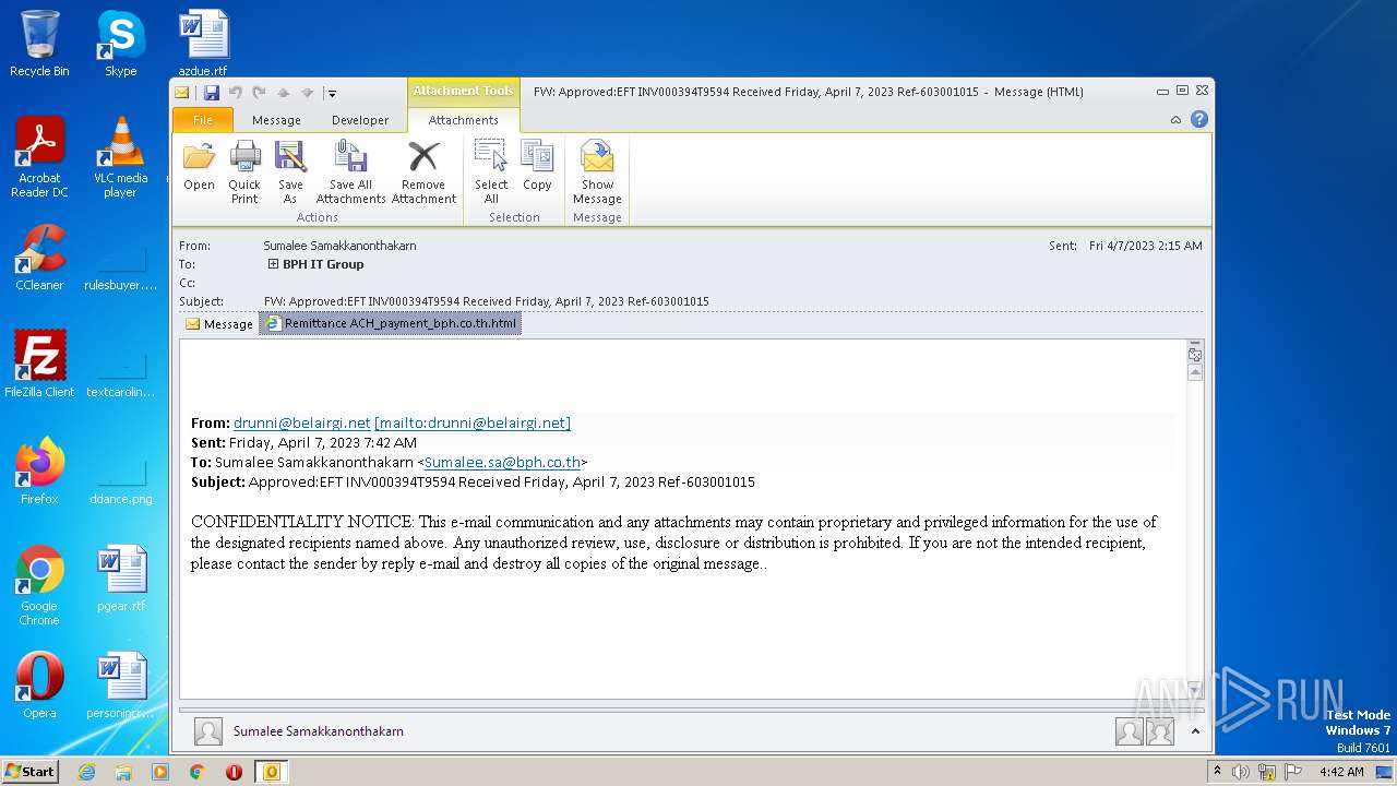 Malware analysis FW ApprovedEFT INV000394T9594 Received Friday April 7 ...