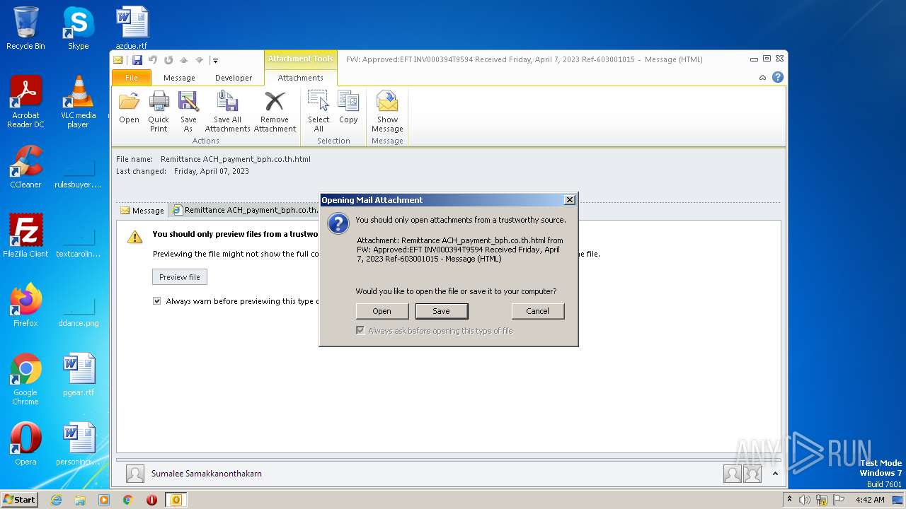 Malware analysis FW ApprovedEFT INV000394T9594 Received Friday April 7 ...