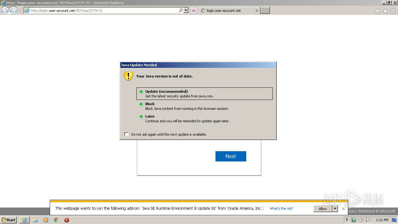 Malware analysis https://urldefense.com/v3/__http://login.user-account.net/3f276aa727?l=72 ...