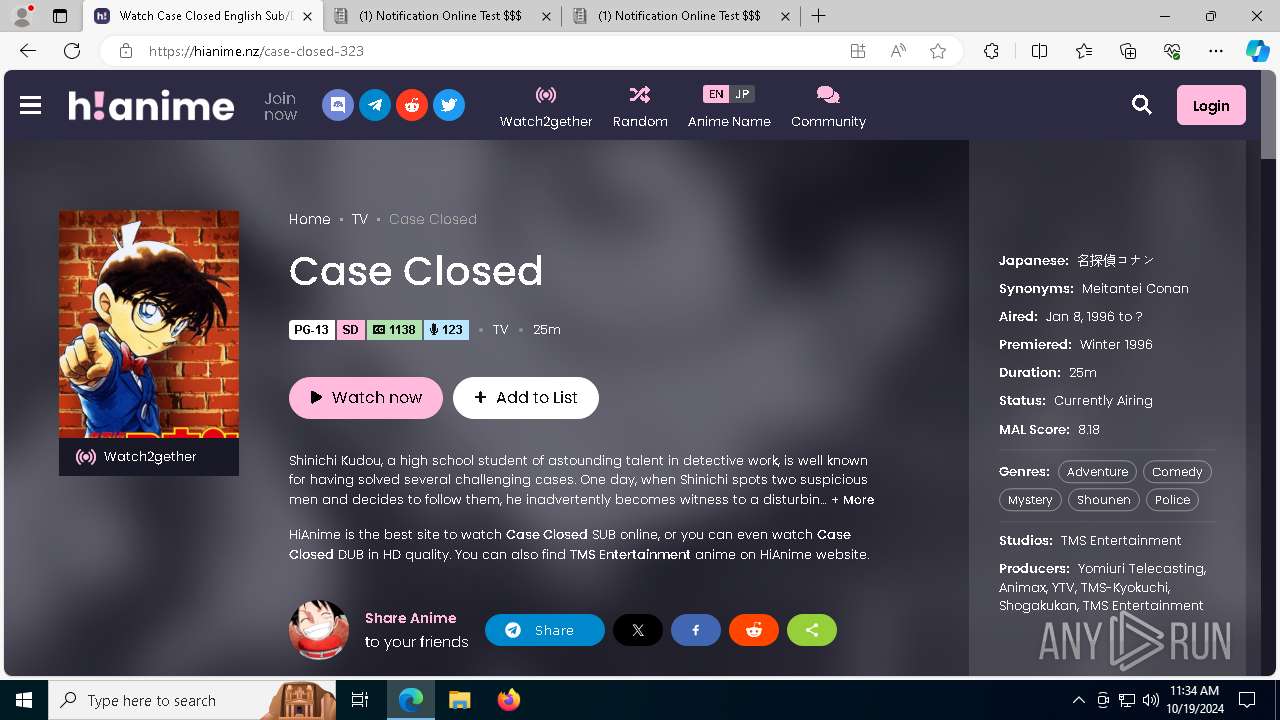 Malware analysis hianime.nz Malicious activity | ANY.RUN - Malware ...