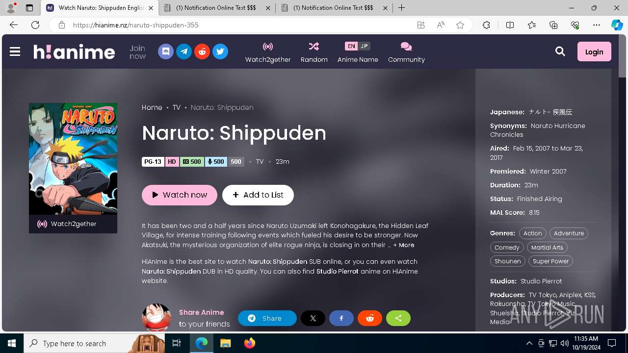 Malware analysis hianime.nz Malicious activity | ANY.RUN - Malware ...