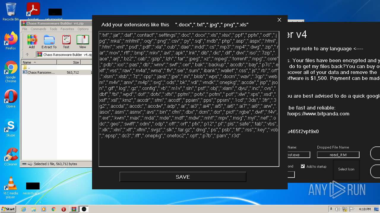 Malware analysis Chaos Ransomware Builder v4.zip Malicious activity ...