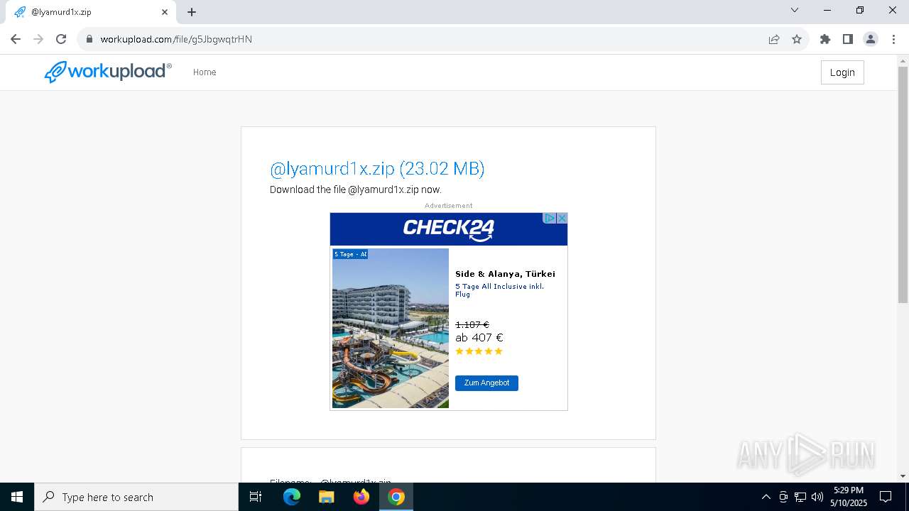 Malware analysis workupload.com/file/g5JbgwqtrHN Malicious activity | ANY.RUN - Malware Sandbox ...