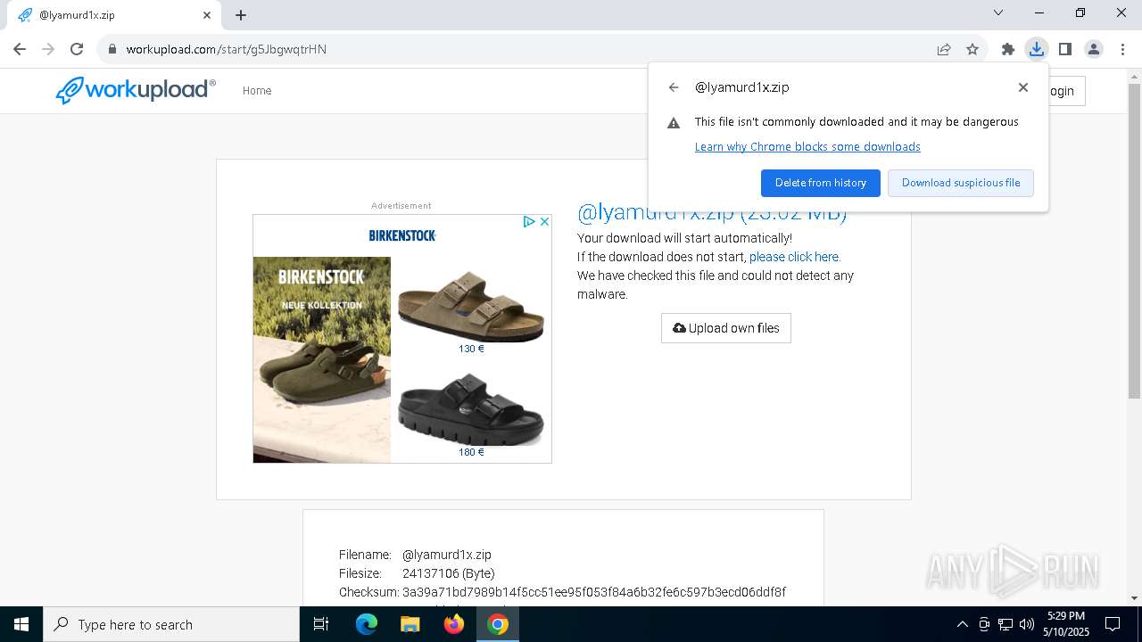 Malware analysis workupload.com/file/g5JbgwqtrHN Malicious activity | ANY.RUN - Malware Sandbox ...