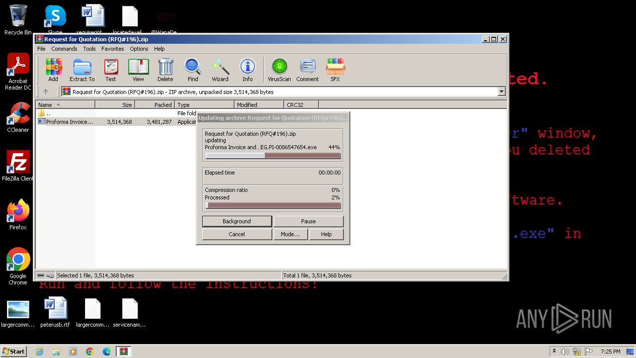 Analysis Request for Quotation (RFQ#196).zip (MD5: D69DC6569B385C0467185D002E252D89) Malicious ...