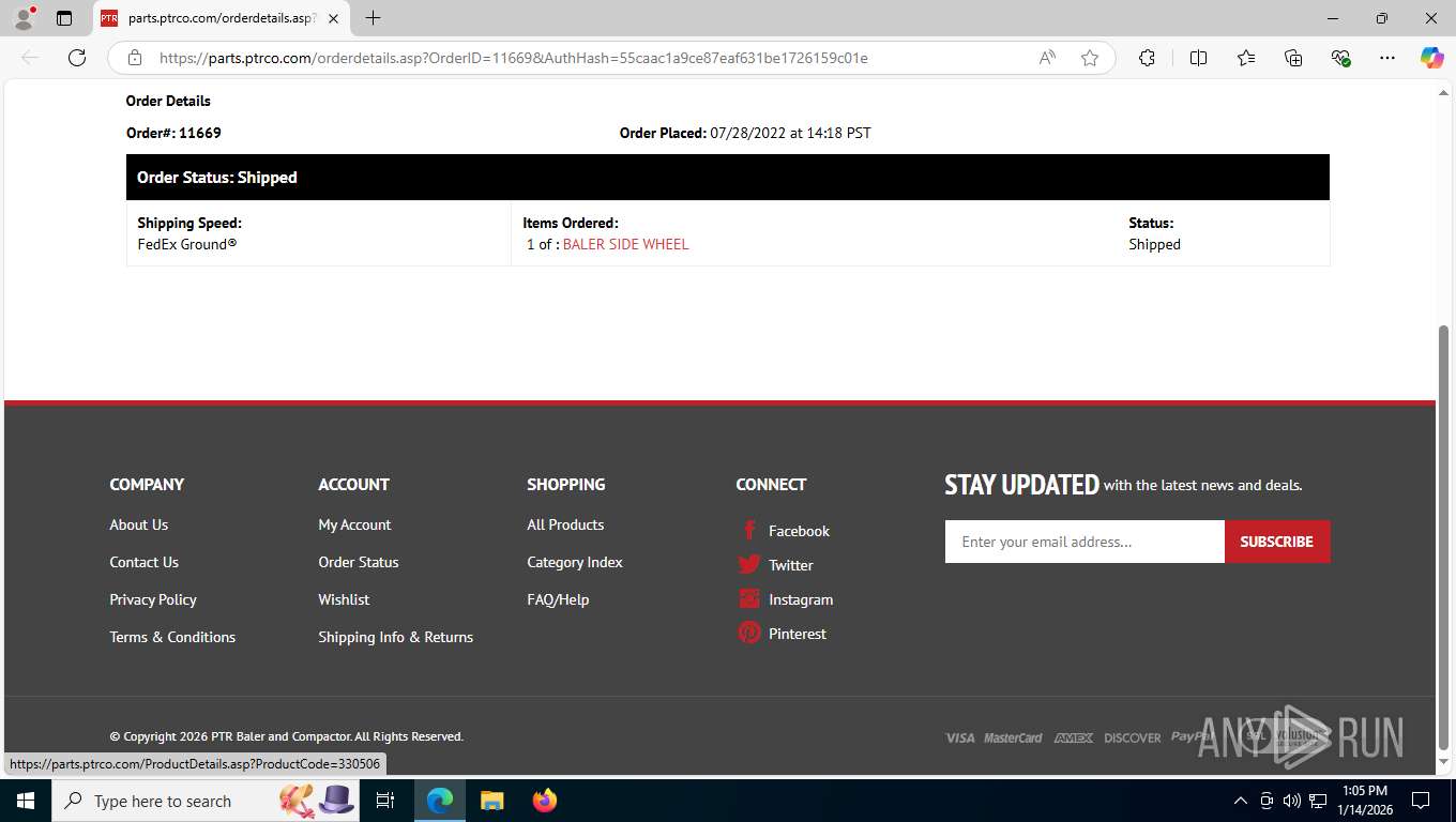 Malware analysis https://parts.ptrco.com/orderdetails.asp?OrderID=11669 ...