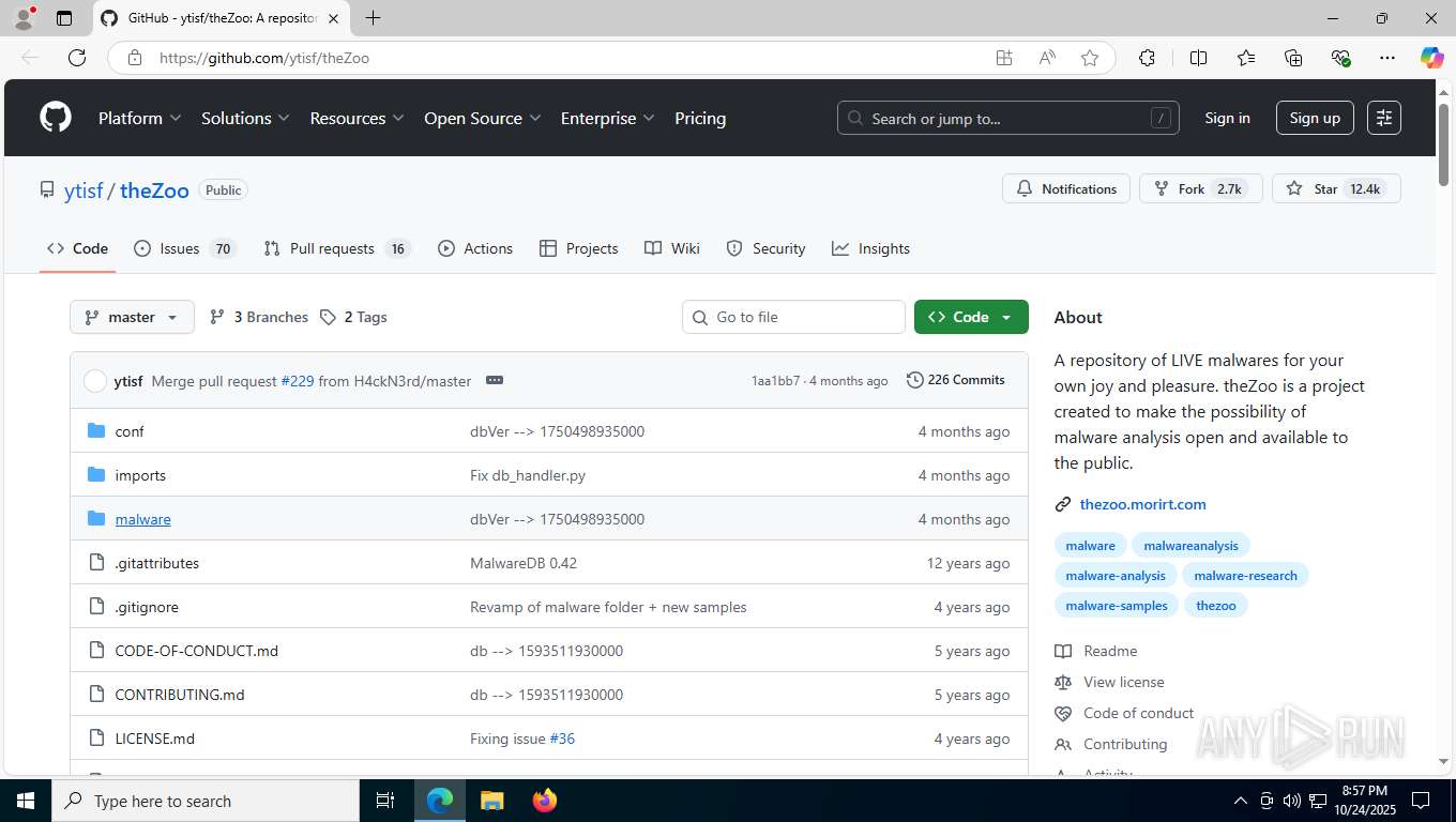 Analysis Https Github Ytisf Thezoo Malicious Activity