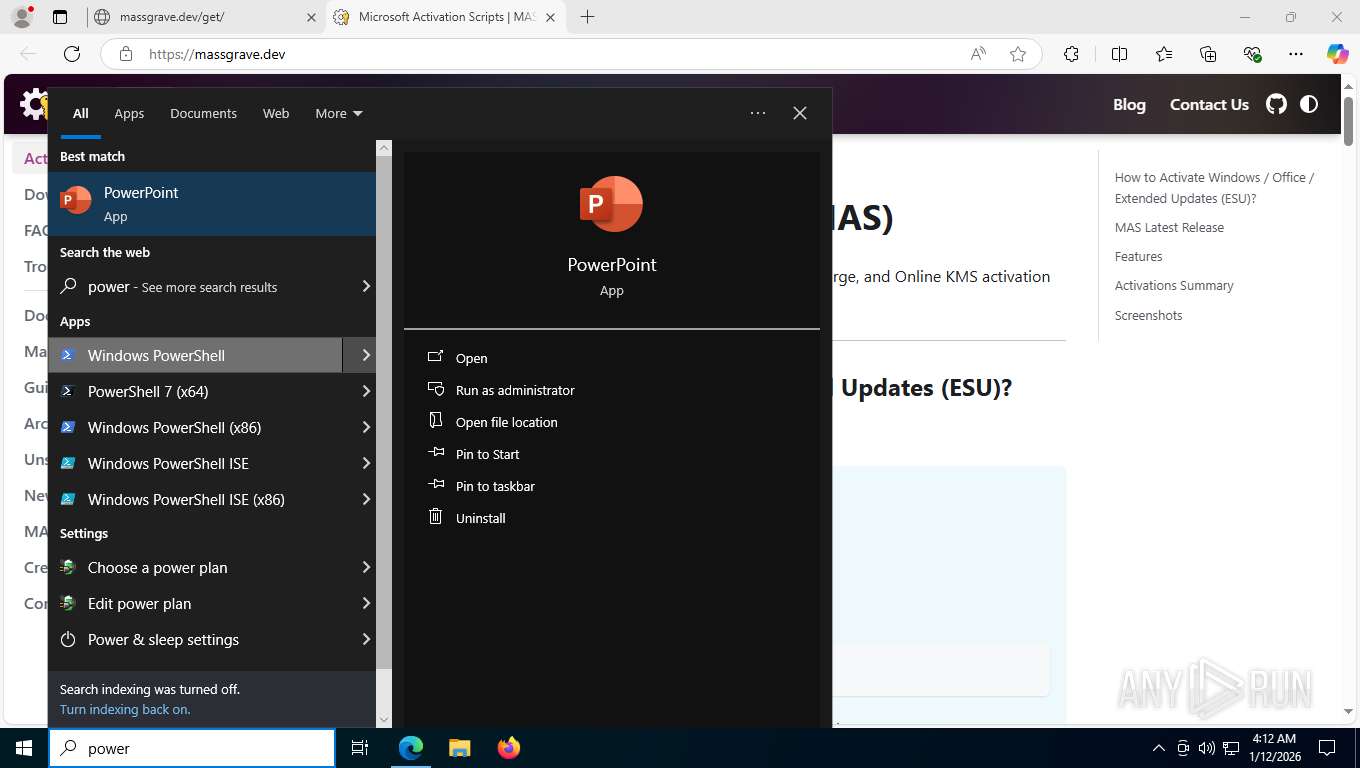 Malware analysis https://massgrave.dev/get Malicious activity | ANY.RUN - Malware Sandbox Online