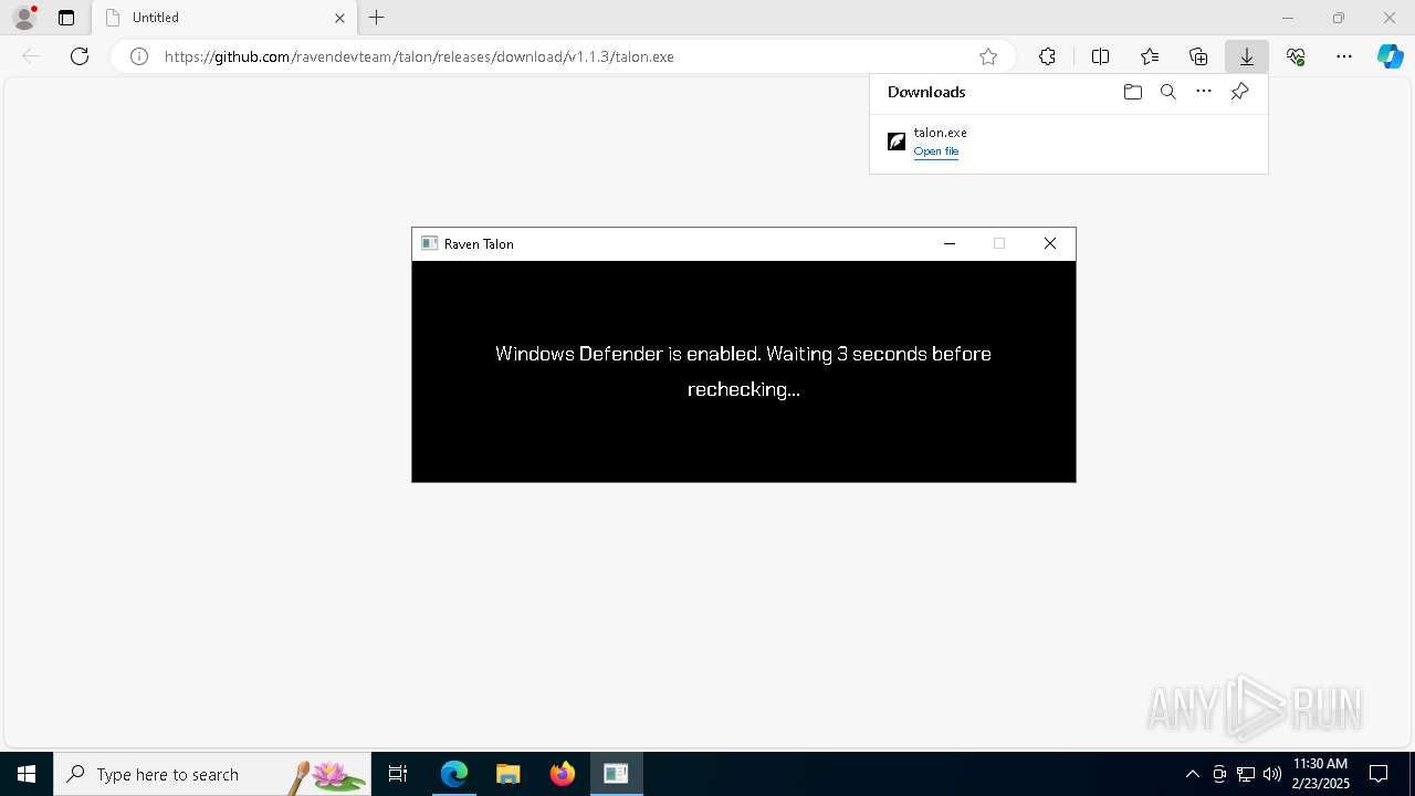 Malware analysis https://github.com/ravendevteam/talon/releases/download/v1.1.3/talon.exe ...