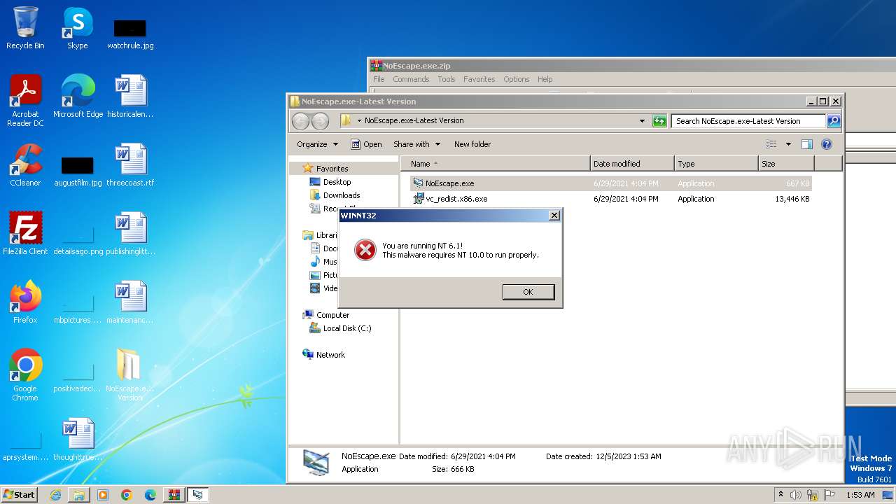 Malware Analysis Noescape.exe.zip Malicious Activity