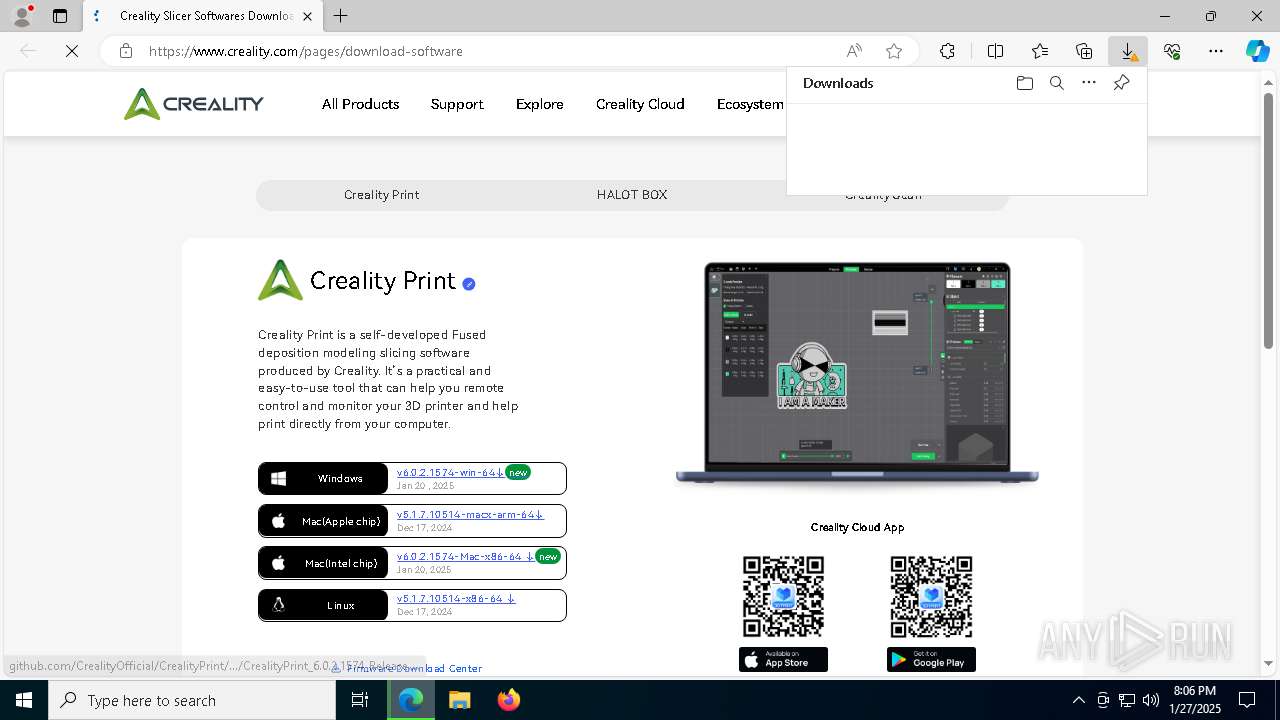Malware analysis https://www.creality.com/pages/download-software ...