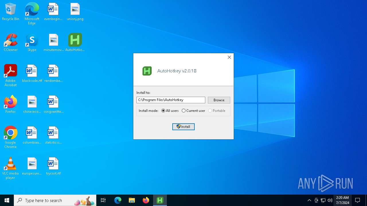 Malware analysis AutoHotkey_2.0.18_setup.exe Malicious activity | ANY.RUN - Malware Sandbox Online