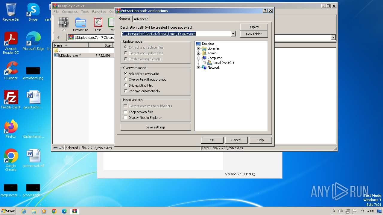 Malware analysis UDisplay.exe.7z Malicious activity | ANY.RUN - Malware Sandbox Online