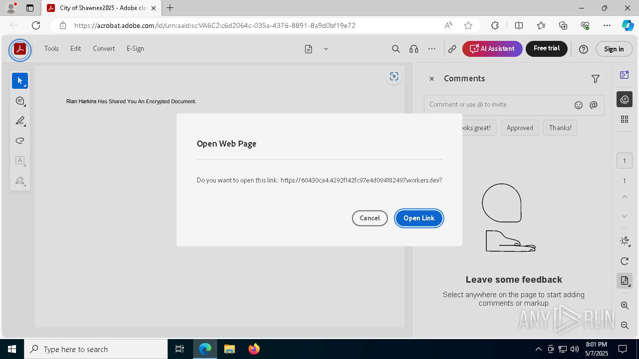 Malware analysis https://acrobat.adobe.com/id/urn:aaid:sc:VA6C2:c6d2064c-035a-4376-8891 ...