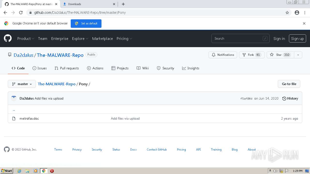 Analysis https://github.com/Da2dalus/The-MALWARE-Repo Malicious activity - Interactive analysis ...