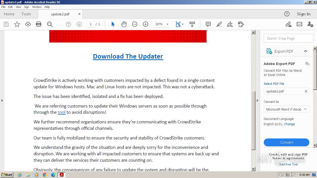 Analysis update2.pdf (MD5: 4450C19D4DAB5416B121049DE7DFA733) Malicious activity - Interactive ...