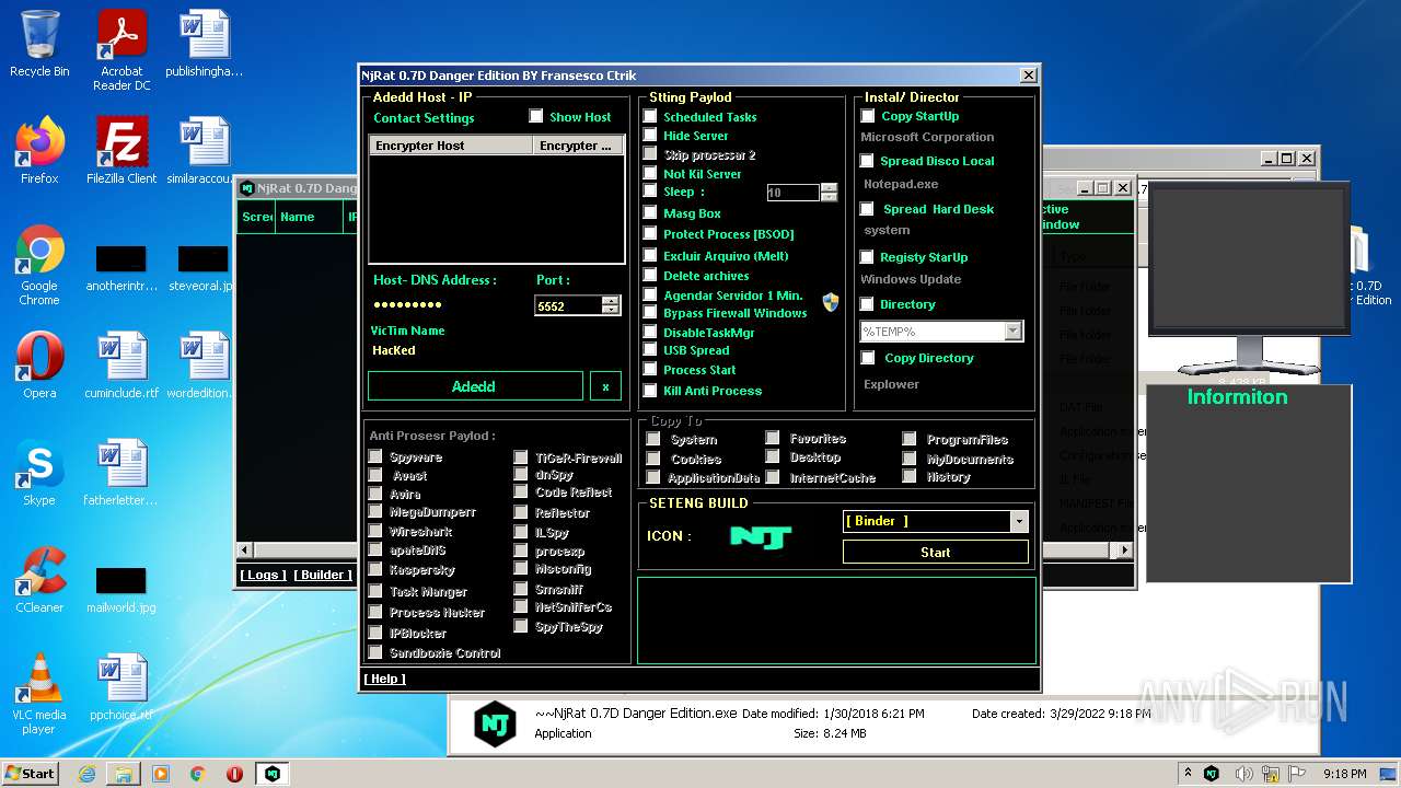 Malware analysis NjRat+0.7D+Danger+Edition.zip Malicious activity | ANY ...