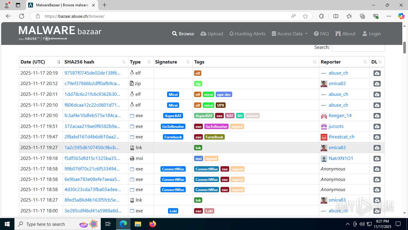Malware analysis https://bazaar.abuse.ch/browse/ Malicious activity | ANY.RUN - Malware Sandbox ...