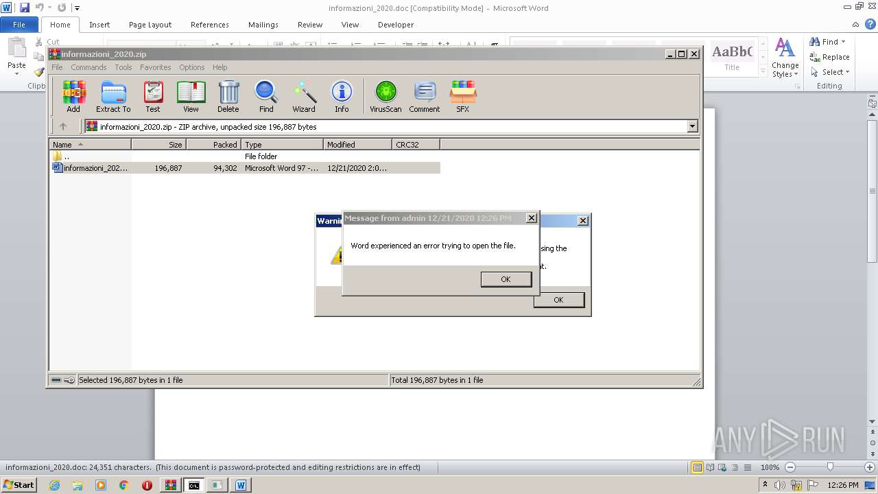 Malware analysis informazioni_2020.zip Malicious activity | ANY.RUN ...