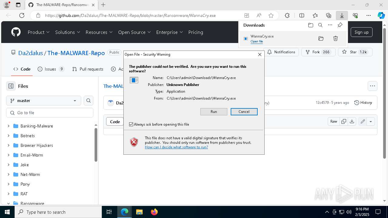 Malware analysis https://github.com/Da2dalus/The-MALWARE-Repo/blob/master/Ransomware/WannaCry ...