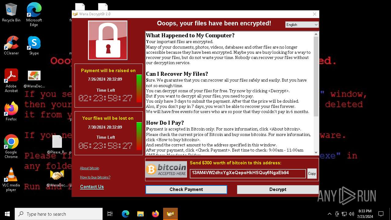 Malware analysis WannaCrypt0r.exe Malicious activity | ANY.RUN - Malware Sandbox Online