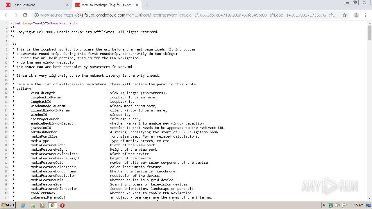 Malware analysis https://ekjl.fa.us6.oraclecloud.com:443/hcmUI/faces/ResetPassword?ase.gid ...