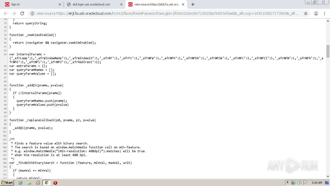 Malware analysis https://ekjl.fa.us6.oraclecloud.com:443/hcmUI/faces/ResetPassword?ase.gid ...