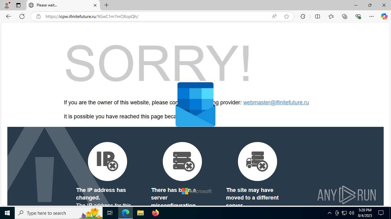 Analysis https://icpw.ifinitefuture.ru/9GwC1m7mOXopQh/ Malicious activity - Interactive analysis ...