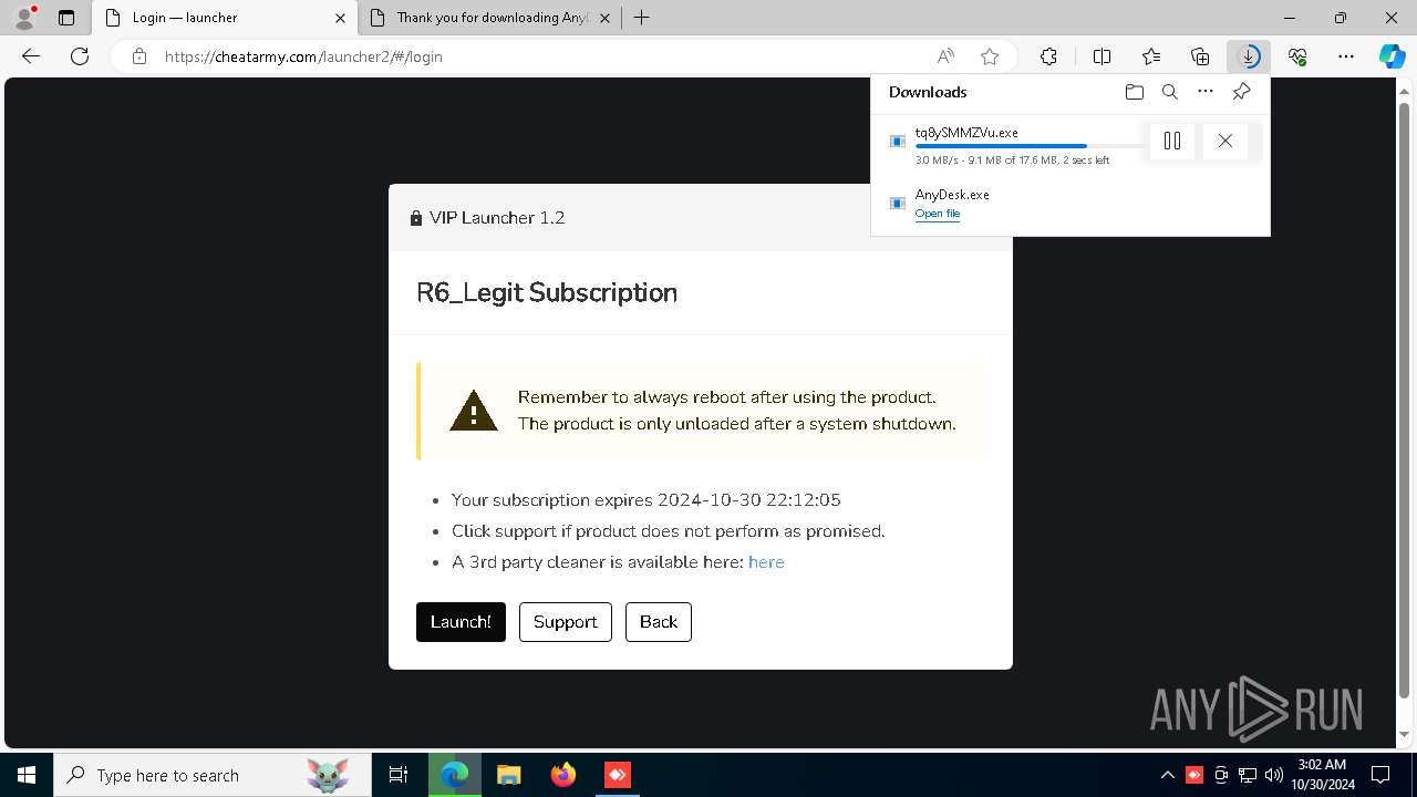 Malware analysis https://cheatarmy.com/launcher2/#/login Malicious ...