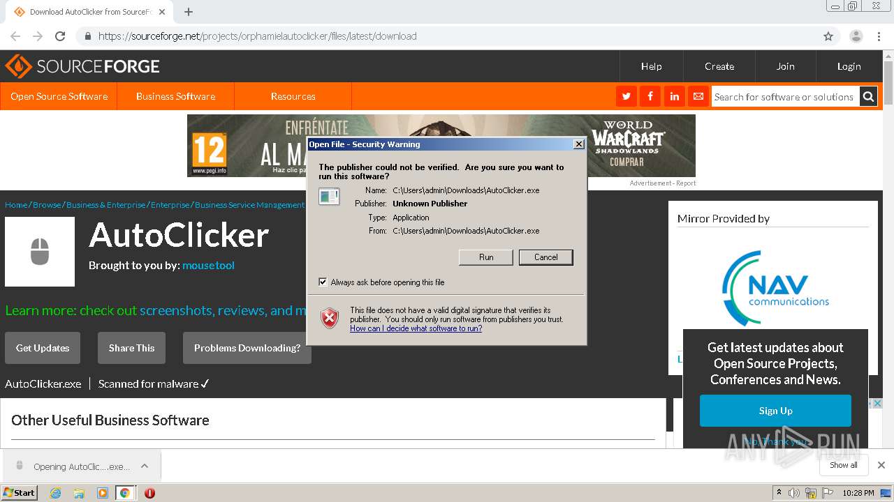 Malware analysis https://sourceforge.net/projects/orphamielautoclicker ...