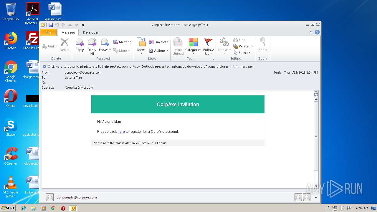 Malware analysis CorpAxe Invitation.msg Malicious activity | ANY.RUN ...