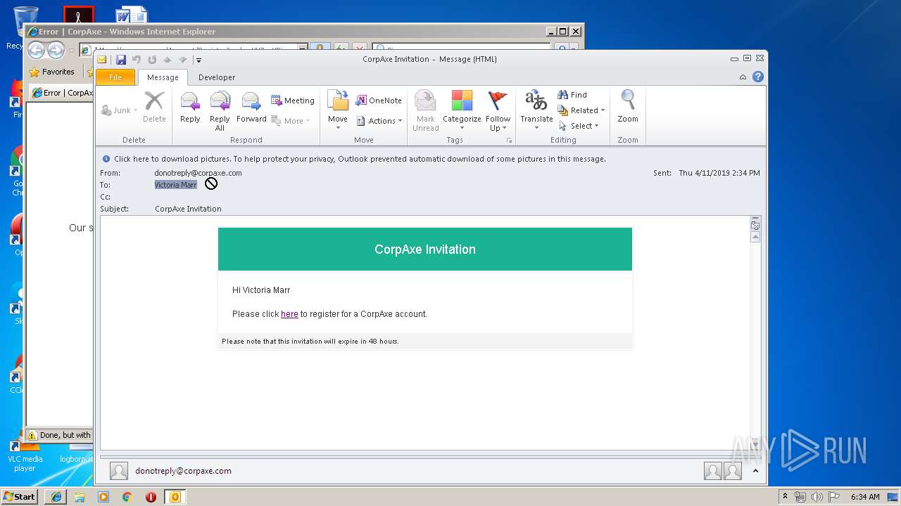 Malware analysis CorpAxe Invitation.msg Malicious activity | ANY.RUN ...
