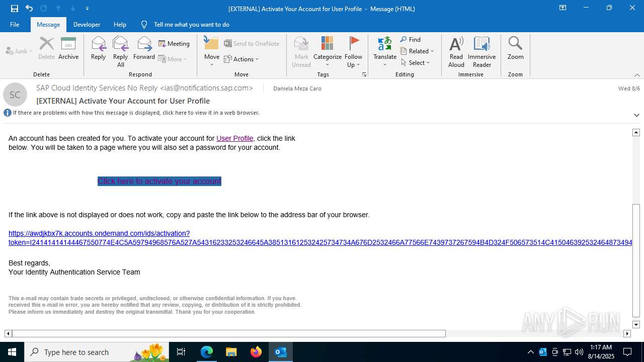 Malware analysis EXTERNAL Activate Your Account for User Profile.msg ...