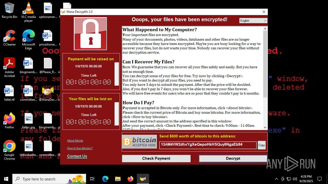 Malware analysis WannaCry.EXE Malicious activity | ANY.RUN - Malware ...