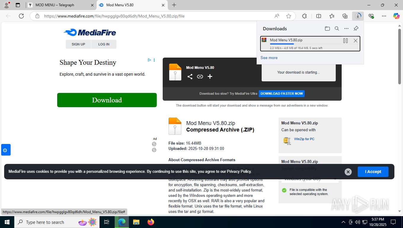 Analysis telegra.ph/MOD-MENU-08-21 Malicious activity - Interactive analysis ANY.RUN