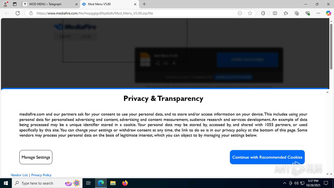 Malware analysis telegra.ph/MOD-MENU-08-21 Malicious activity | ANY.RUN ...