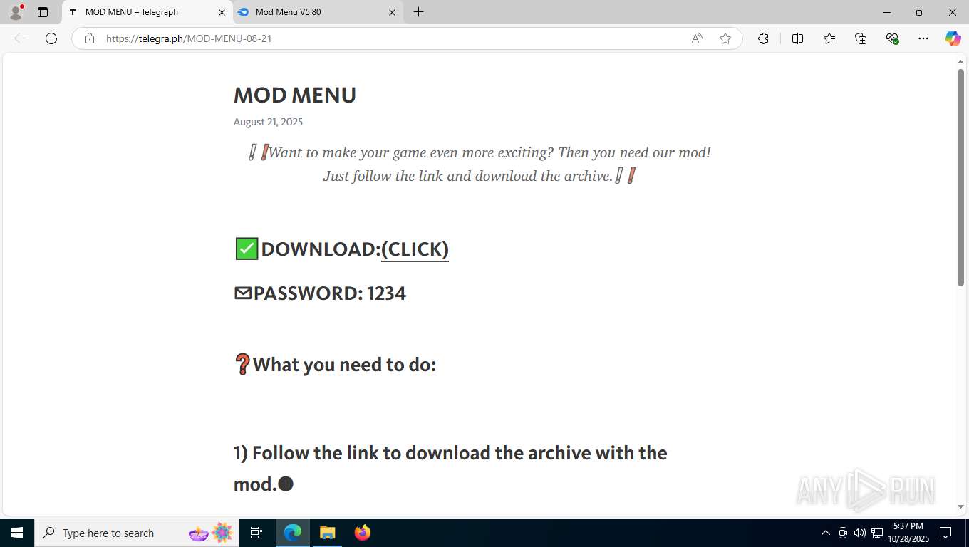Malware analysis telegra.ph/MOD-MENU-08-21 Malicious activity | ANY.RUN ...