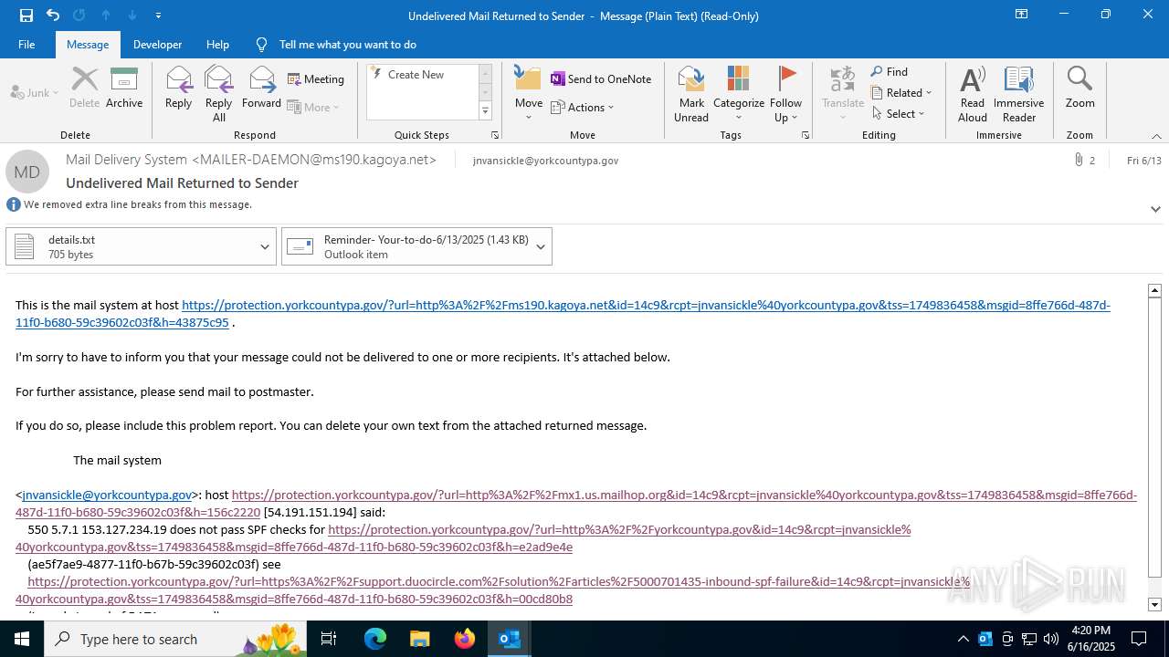 Analysis Undelivered_Mail_Returned_to_Sender.eml (MD5: BEFA9FA1033E6A5FC86C5FF11105AE0D ...